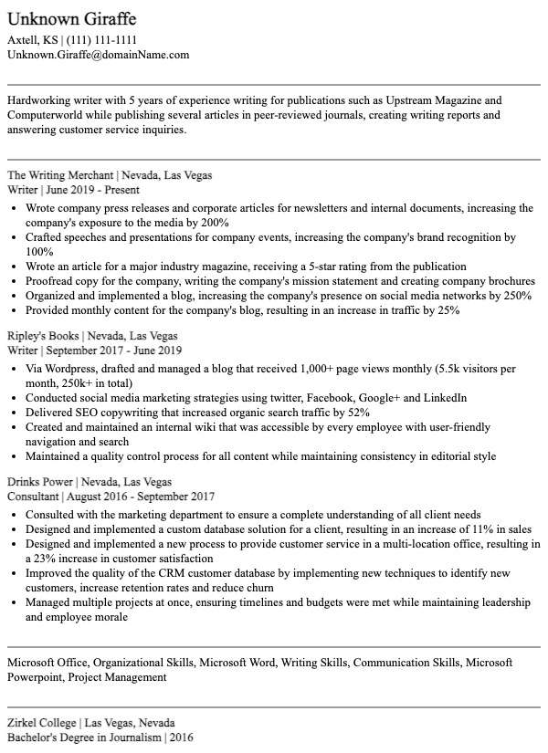 Writer Resume & Format | Resume.com